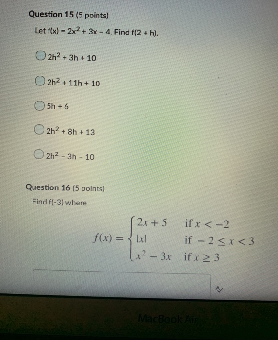 Solved Question 14 (5 points) Let f(x) = x² + 2x. Then f[4) | Chegg.com