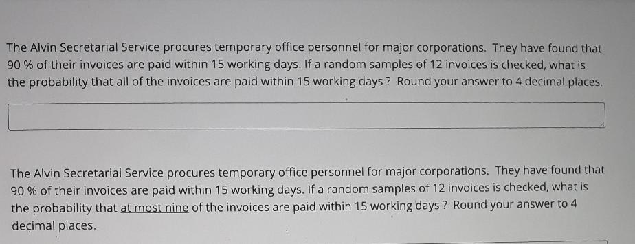 Solved The Alvin Secretarial Service procures temporary | Chegg.com