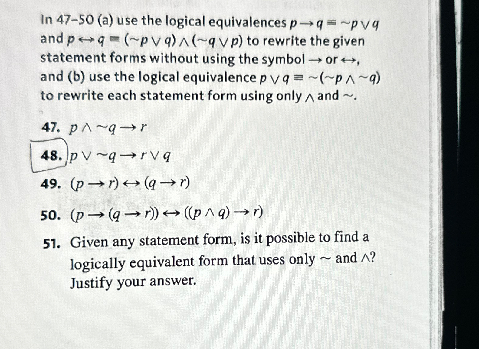 Solved In 47-50 (a) ﻿use the logical equivalences p→q≡∼pvvq | Chegg.com