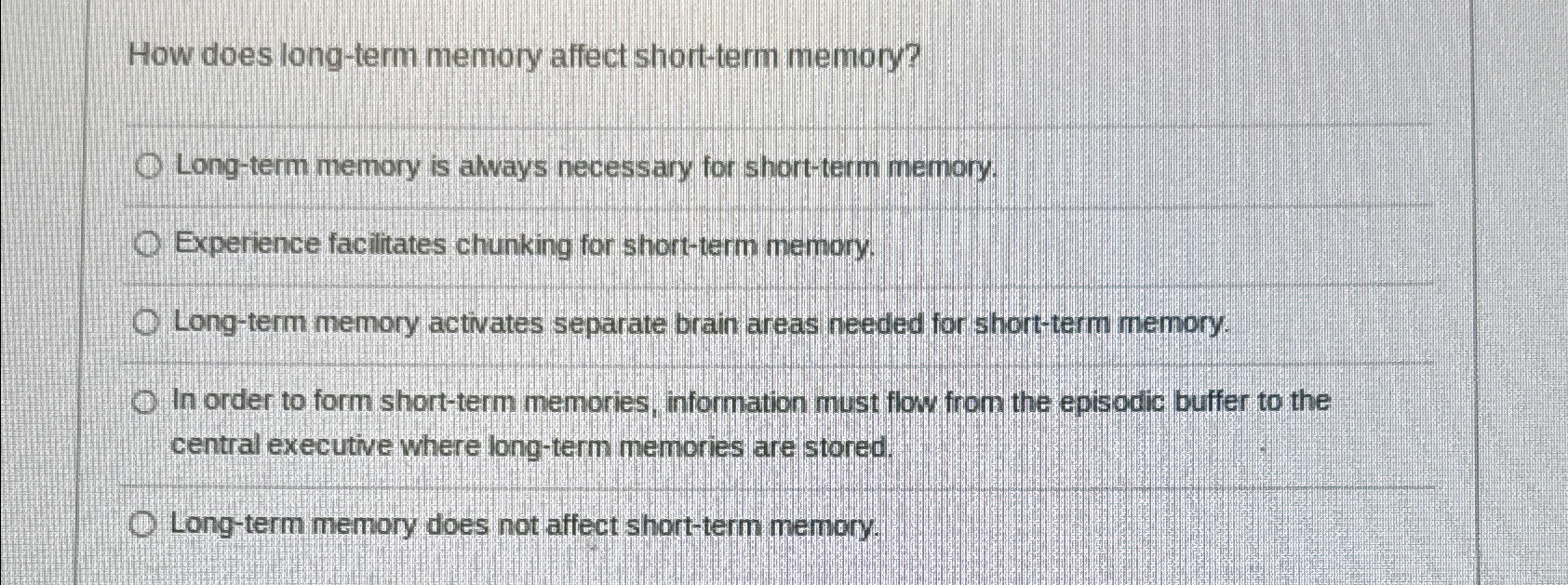 Solved How does long-term memory affect short-term | Chegg.com