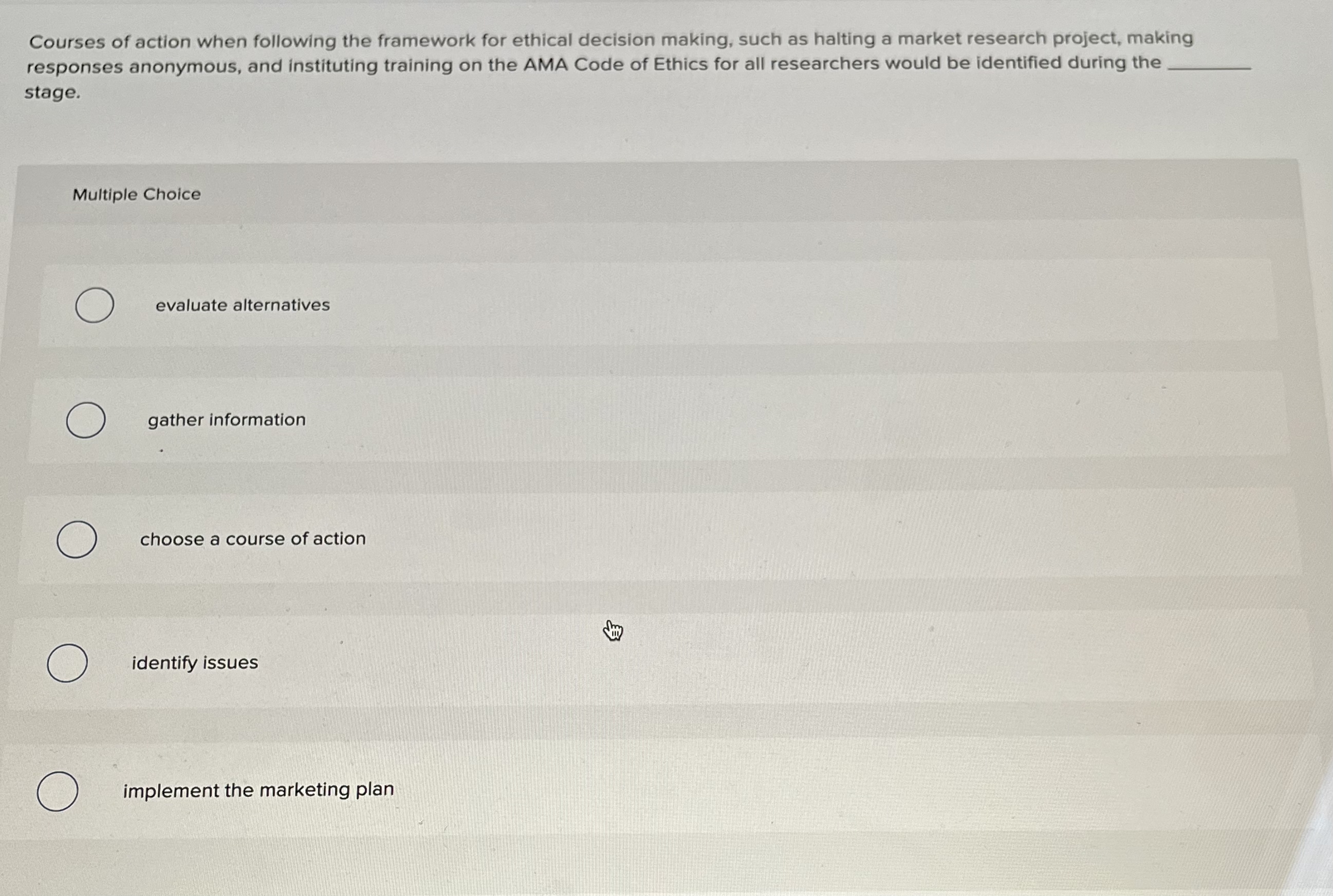 Solved Courses of action when following the framework for | Chegg.com