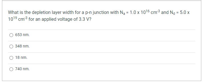 Solved What Is The Depletion Layer Width For A P N Junction