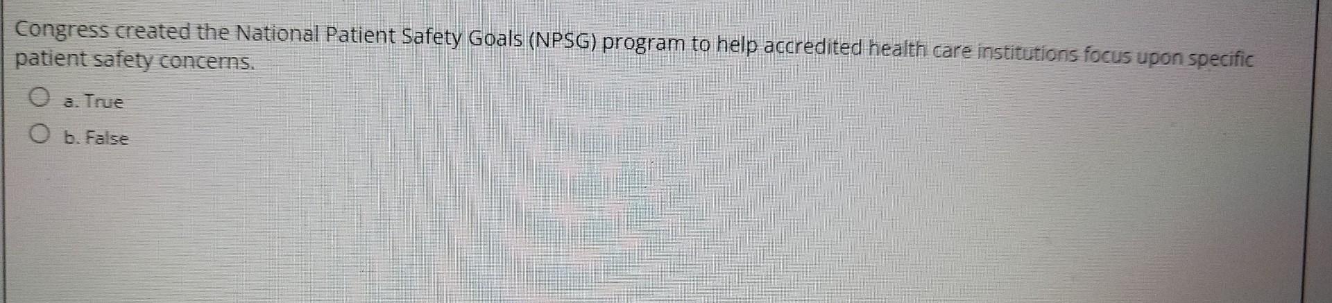 Congress created the National Patient Safety Goals | Chegg.com