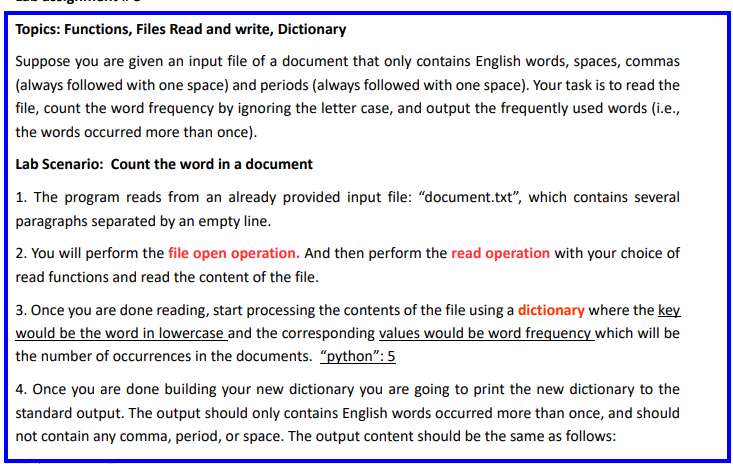 Solved Topics: Functions, Files Read and write, Dictionary | Chegg.com