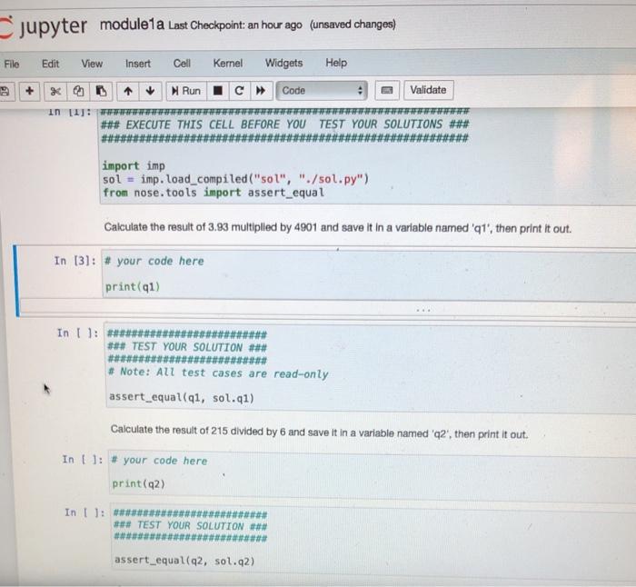 jupyter module 1a Last Checkpoint: an hour ago | Chegg.com