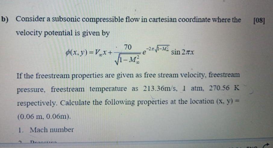 Solved [08] b) Consider a subsonic compressible flow in | Chegg.com