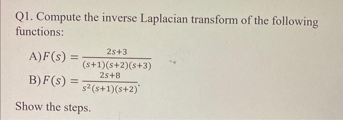 Solved Q1. Compute the inverse Laplacian transform of the | Chegg.com