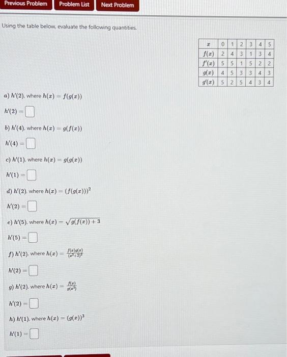 Solved Using the table below, evaluate the following | Chegg.com
