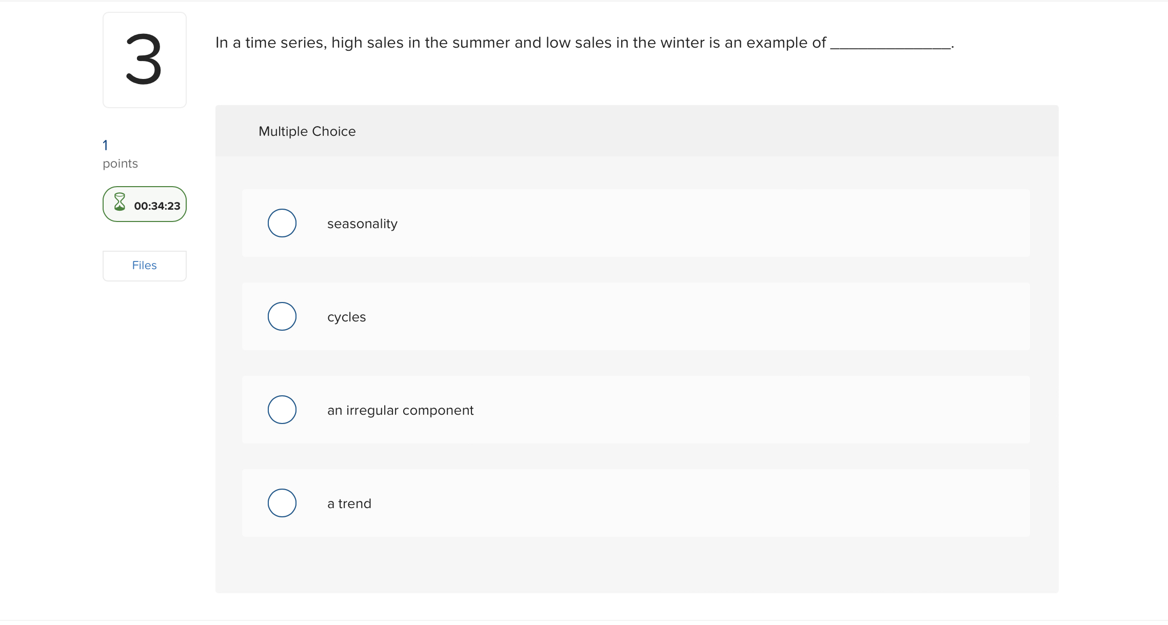 Solved In a time series, high sales in the summer and low | Chegg.com