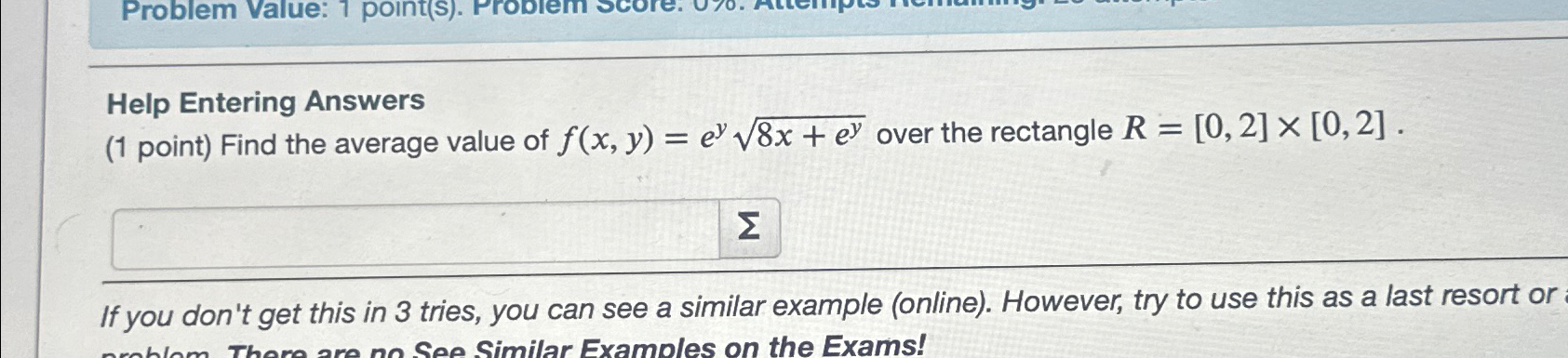 Solved Help Entering Answers(1 ﻿point) ﻿Find the average | Chegg.com