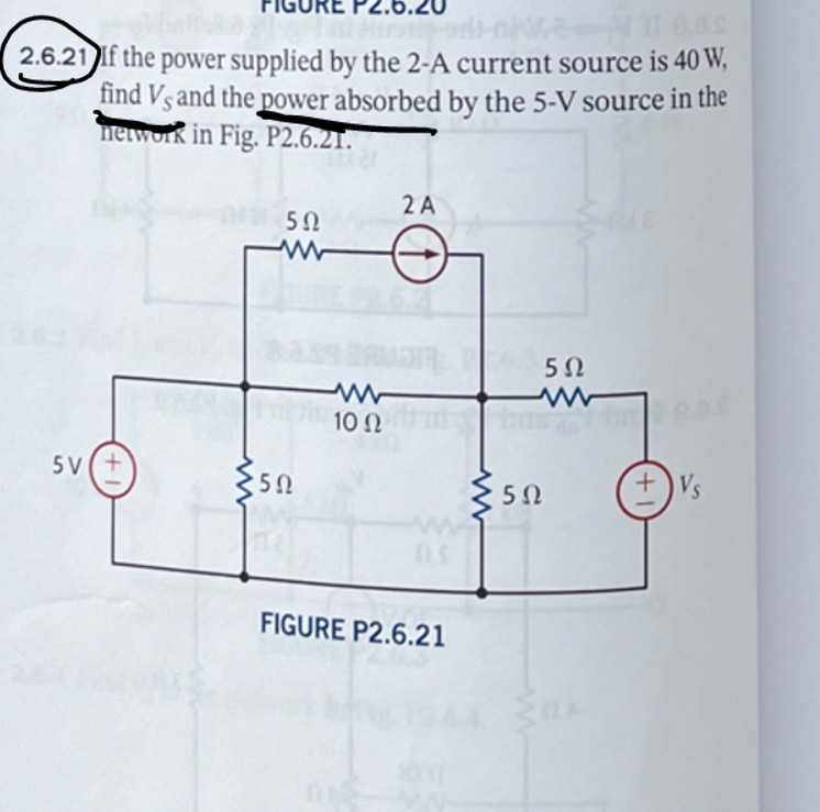 Solved 2.6.21 ﻿If the power supplied by the 2-A current | Chegg.com