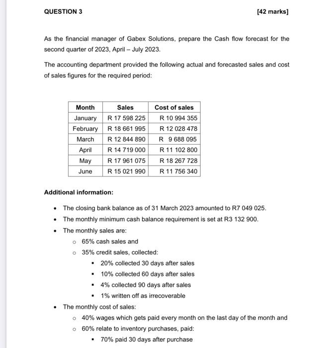 Solved As the financial manager of Gabex Solutions, prepare | Chegg.com