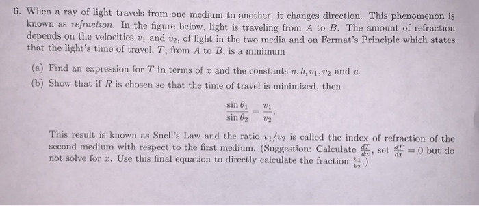 Solved 6. When a ray of light travels from one medium to | Chegg.com