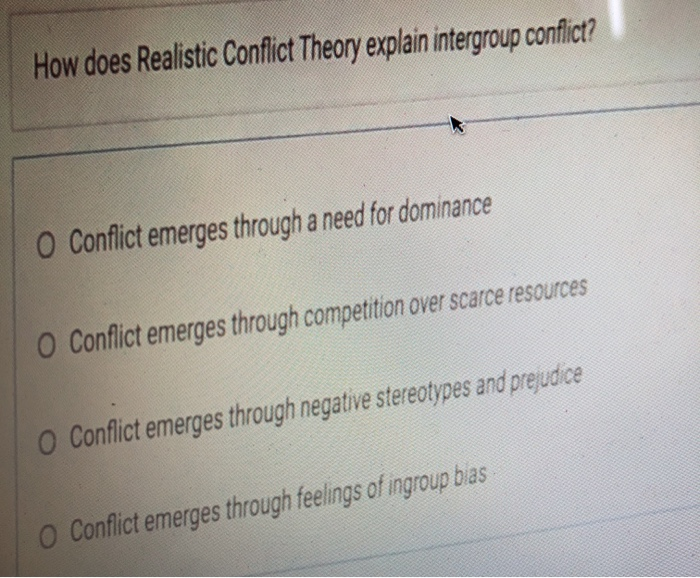 Solved How does Realistic Conflict Theory explain intergroup | Chegg.com