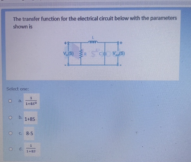 Solved The transfer function for the electrical circuit | Chegg.com