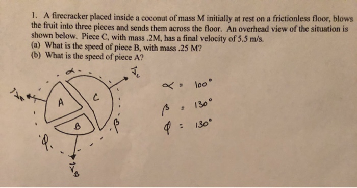 Solved 1. A firecracker placed inside a coconut of mass M | Chegg.com