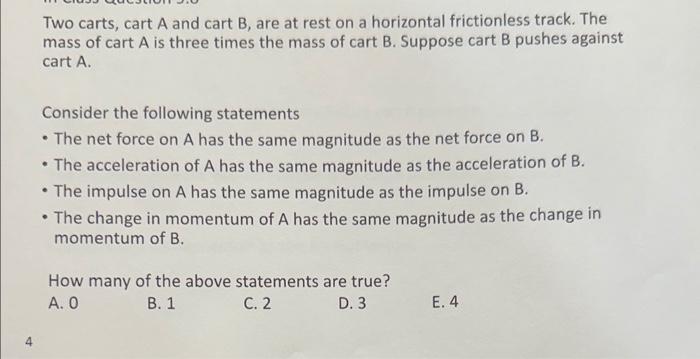 Solved Two carts, cart A and cart B, are at rest on a | Chegg.com