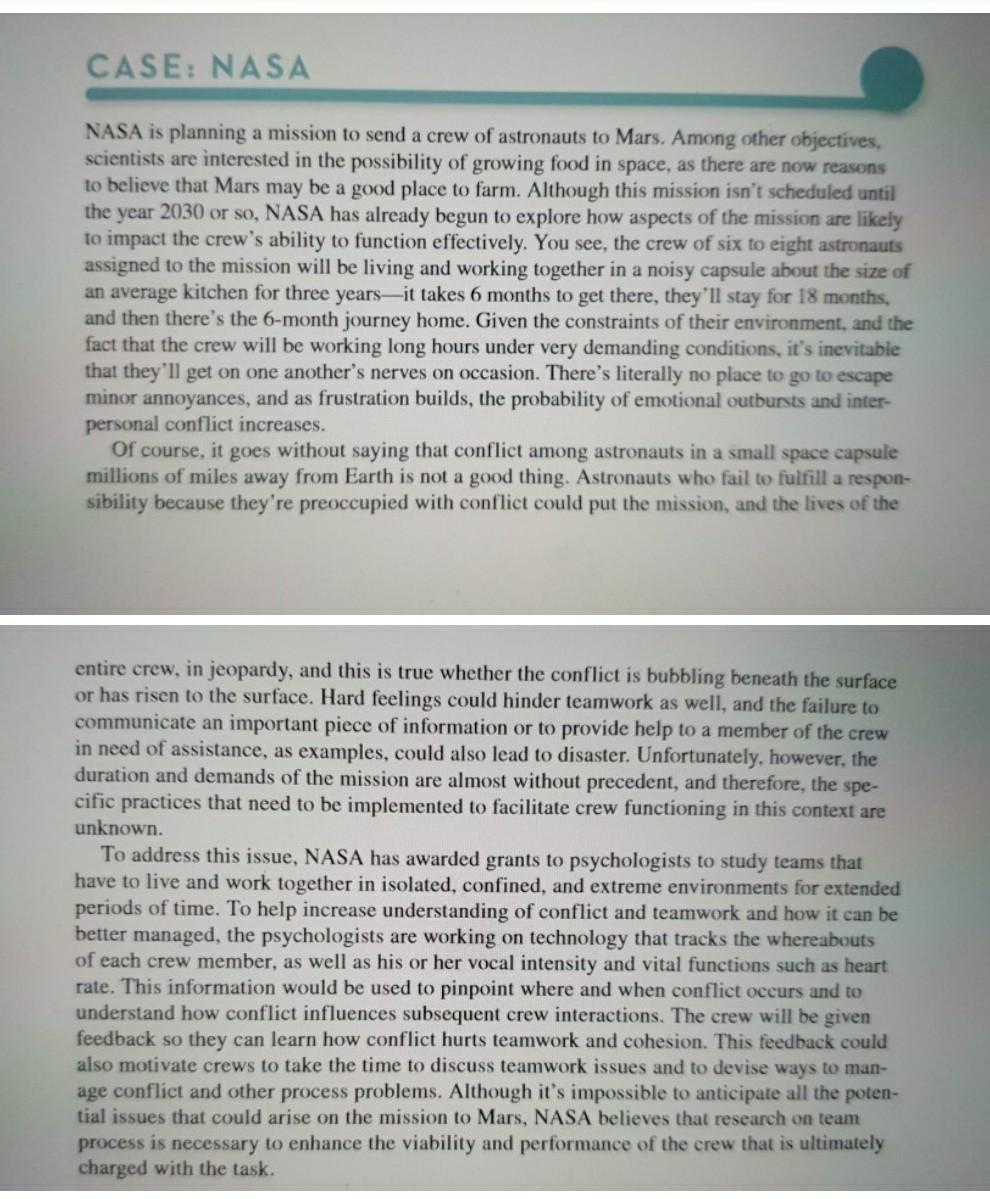 Solved First, read the NASA case at the end of ch.12 in the | Chegg.com