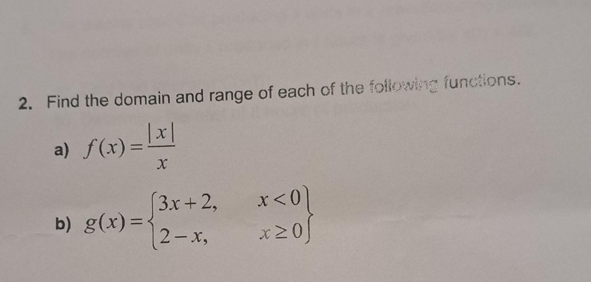 Solved 2. Find the domain and range of each of the | Chegg.com