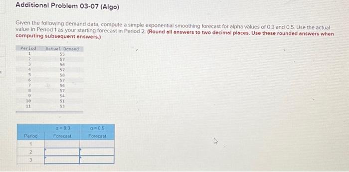 Solved S Additional Problem 03-07 (Algo) Given the following | Chegg.com