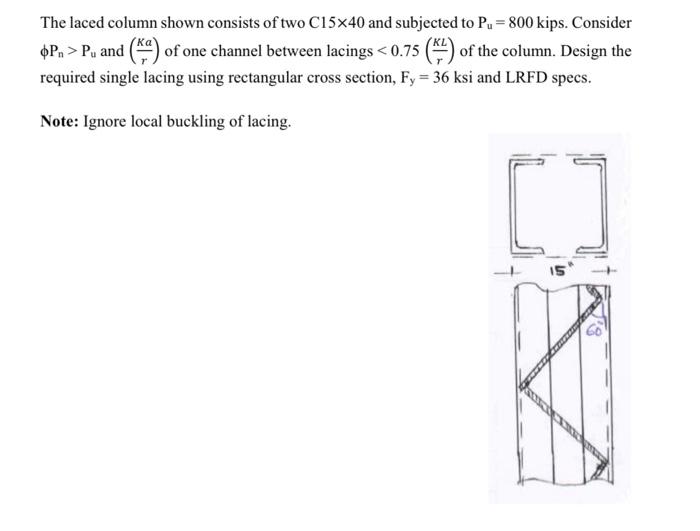 Solved The laced column shown consists of two C15x40 and | Chegg.com