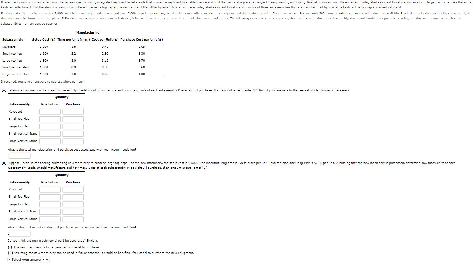 Solved Roedel Electronics produces tablet computer | Chegg.com