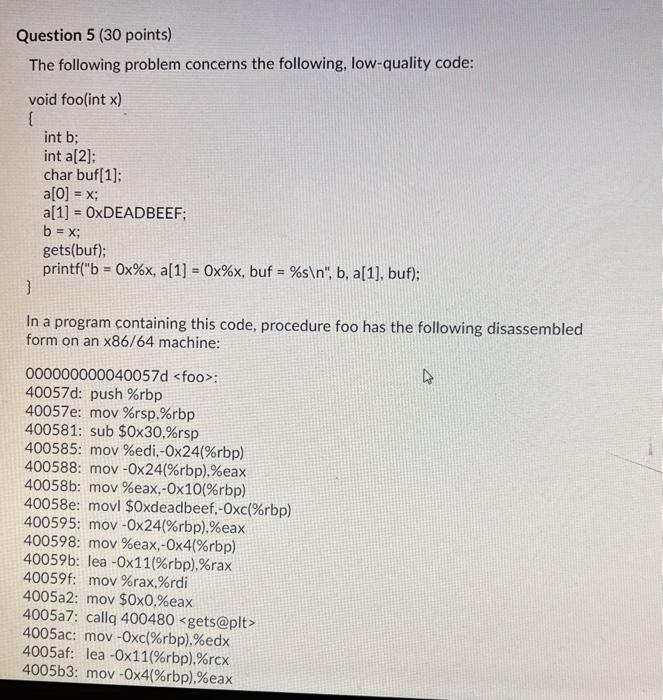 Solved Question 5 (30 points) The following problem concerns | Chegg.com