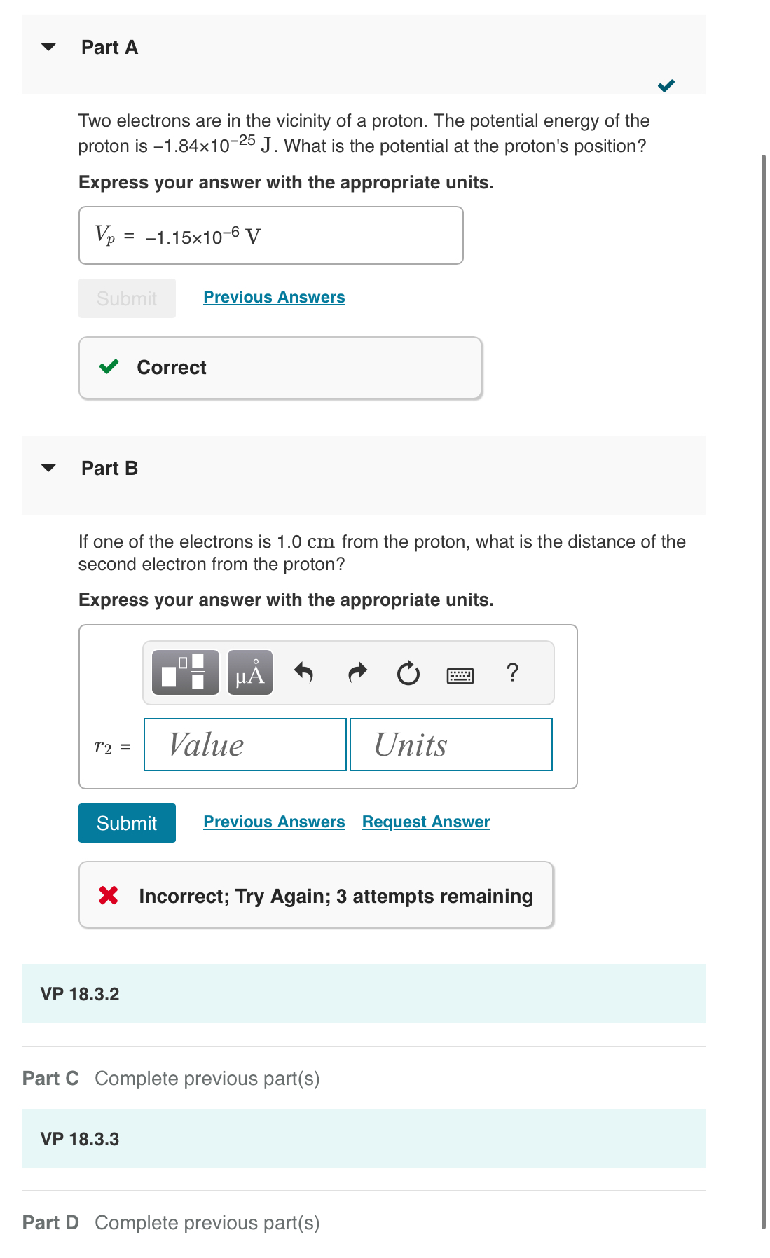 Solved ;Part ATwo electrons are in the vicinity of a proton. | Chegg.com