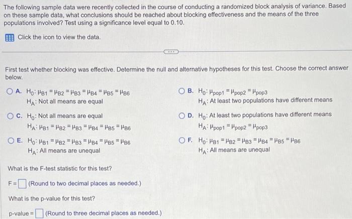 Solved The following sample data were recently collected in | Chegg.com