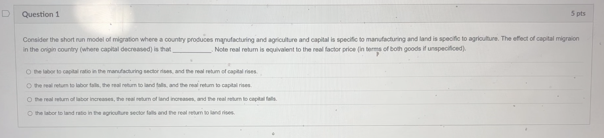 Solved Question 1Consider the short run model of migration | Chegg.com