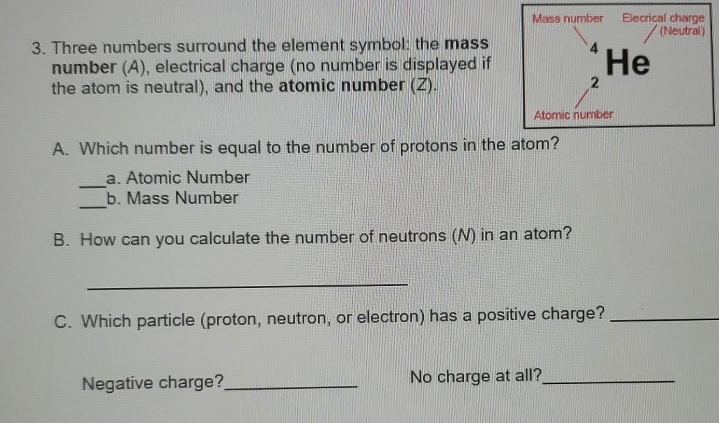 Solved 3. Three numbers surround the element symbol: the | Chegg.com