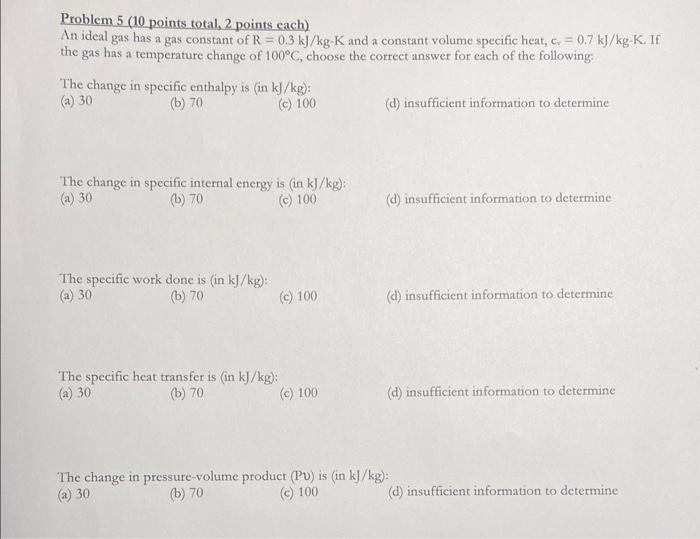 Solved Problem 5 (10 points total, 2 points each) An ideal | Chegg.com