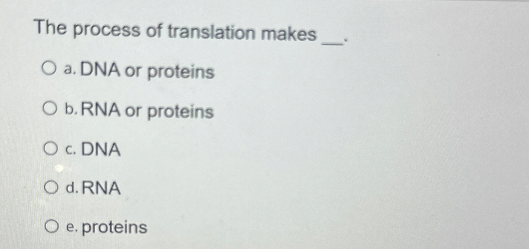 Solved The process of translation makesa. ﻿DNA or proteinsb. | Chegg.com