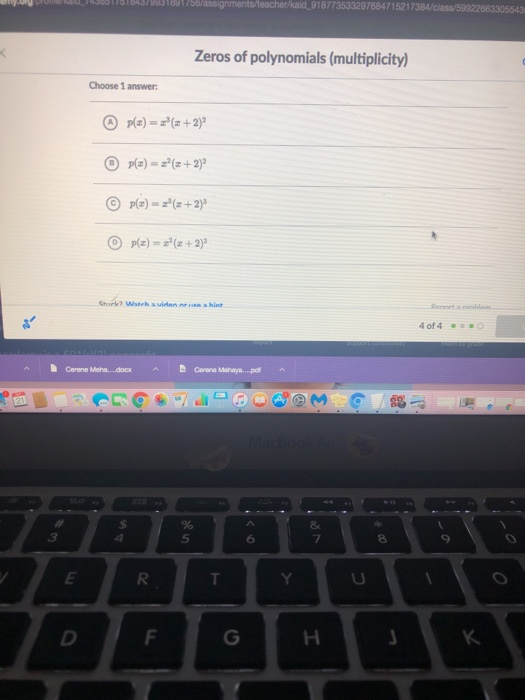 Solved Х Zeros of polynomials (multiplicity) A polynomial | Chegg.com