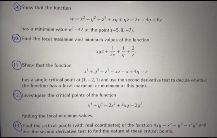 Solved Show that the function w = x² + y2 + z2 + xy + yz + | Chegg.com