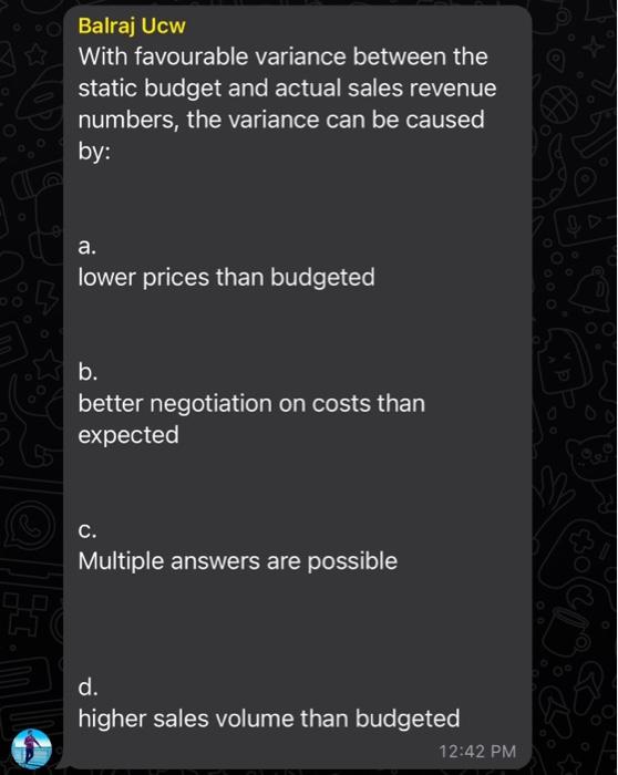 Solved With favourable variance between the static budget | Chegg.com