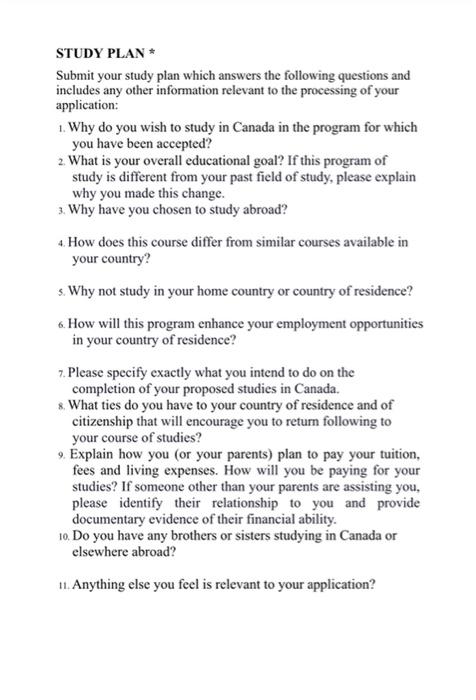 canada study plan ! why do you wish to study in | Chegg.com