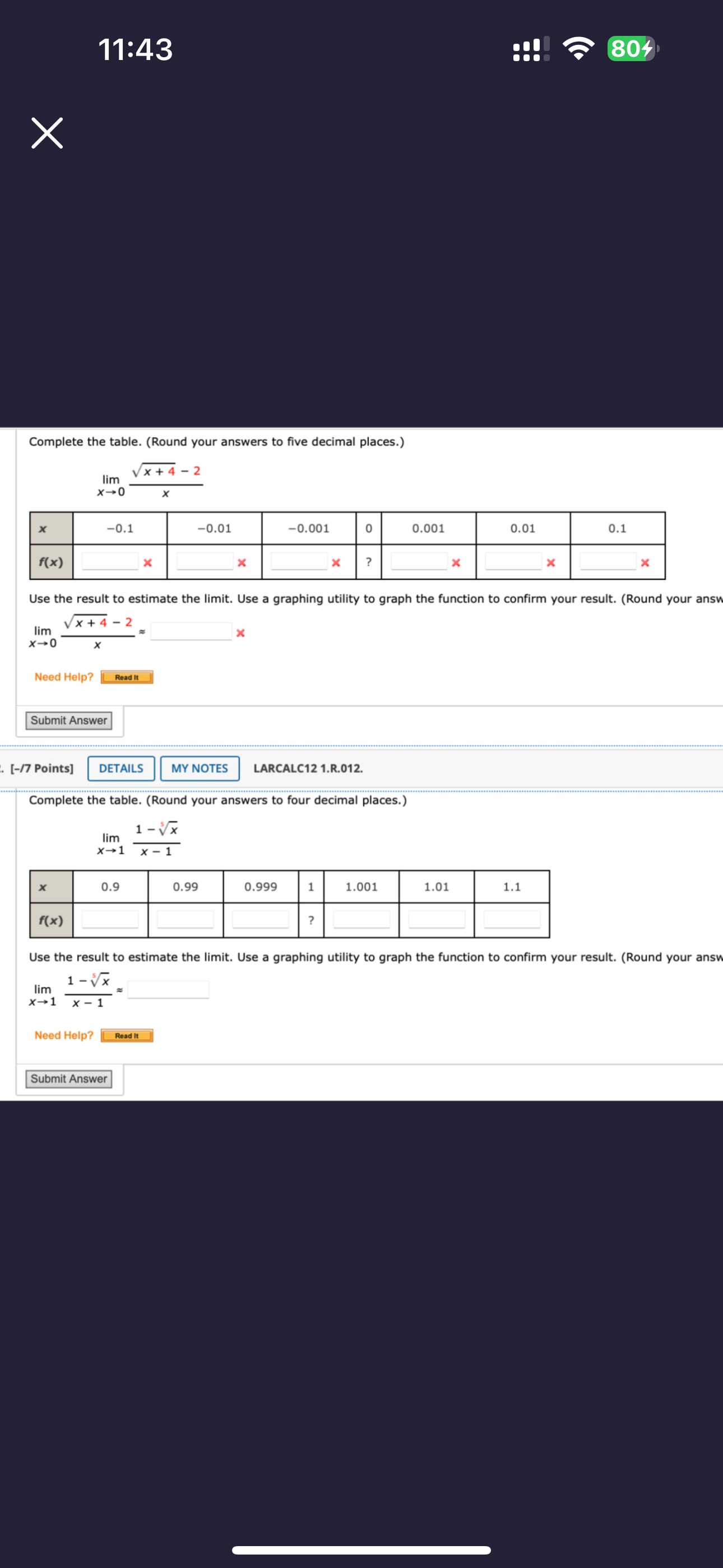 Solved 11:43804Complete the table. (Round your answers to | Chegg.com