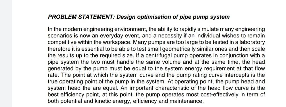 Solved PROBLEM STATEMENT: Design optimisation of pipe pump | Chegg.com