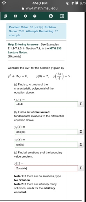 Solved @ 1 0 679 4:40 PM ww4.math.msu.edu Problem Value: 10 | Chegg.com
