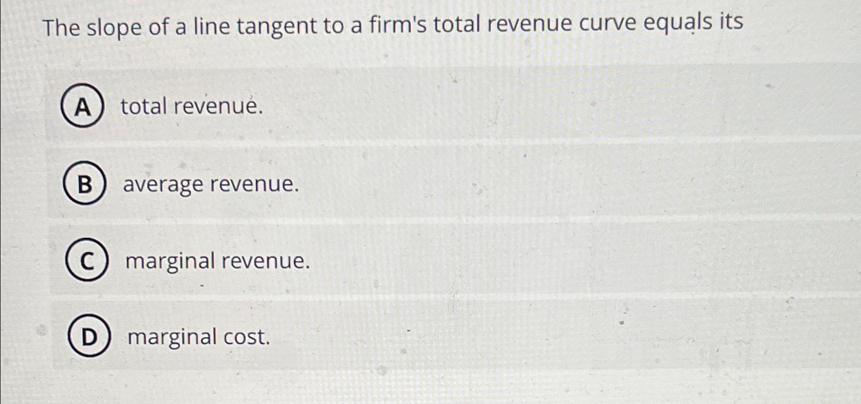 Solved The slope of a line tangent to a firm's total revenue | Chegg.com