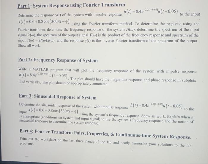 Solved Part 1: System Response using Fourier Transform | Chegg.com