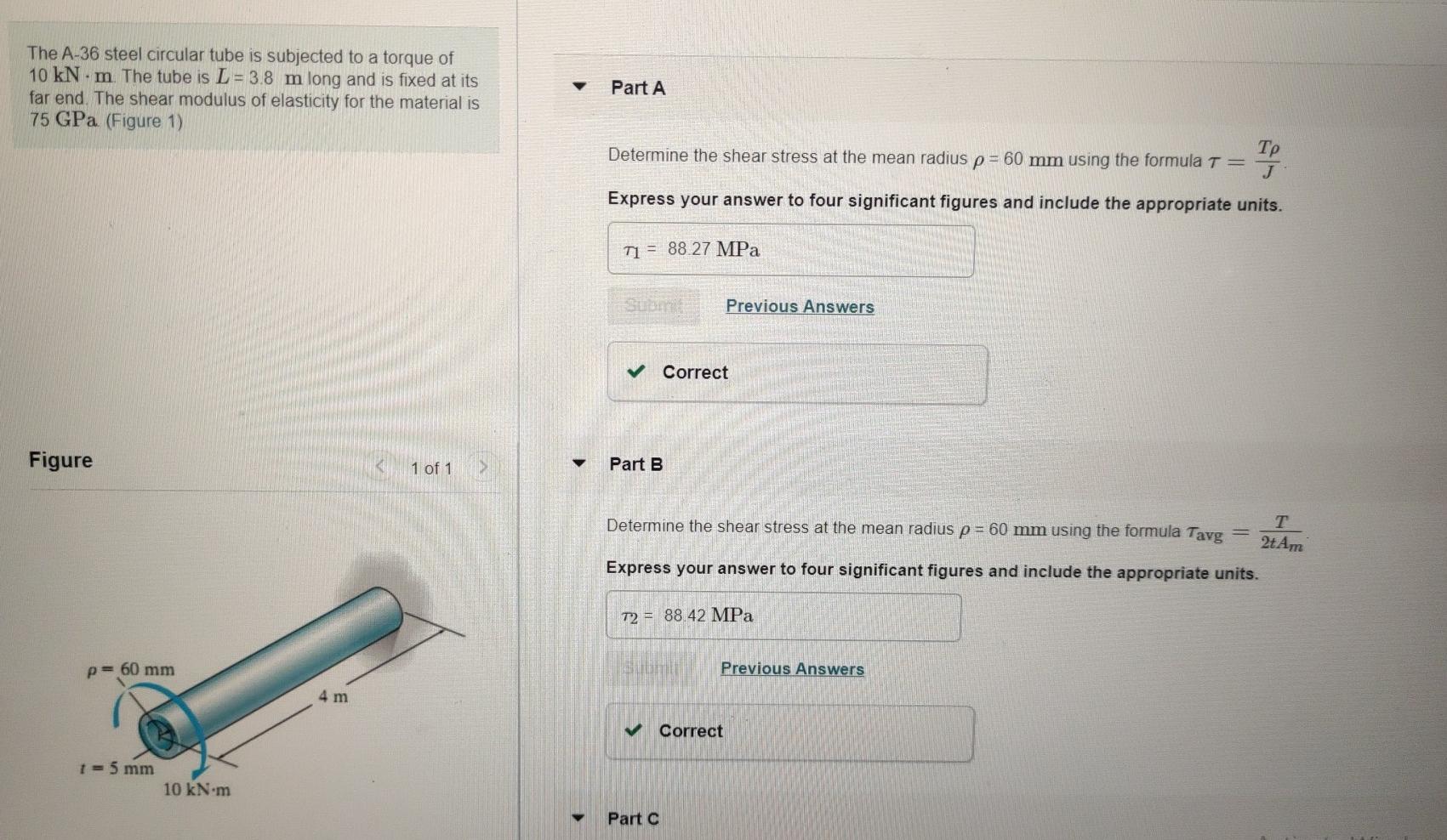 Solved The A-36 steel circular tube is subjected to a torque | Chegg.com