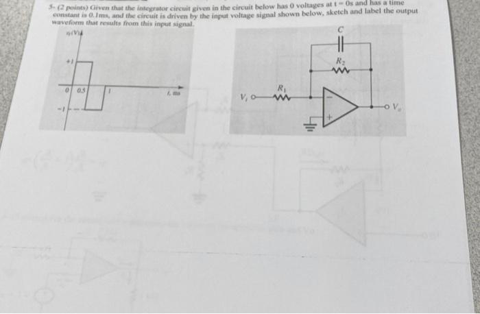 Solved 5. (2 points) Given that the integrator circuit given | Chegg.com