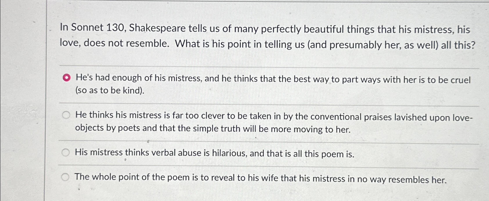 Solved In Sonnet 130, ﻿Shakespeare tells us of many | Chegg.com