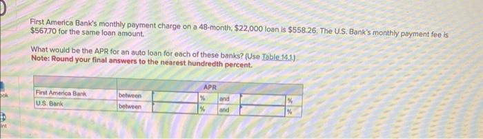 Solved First America Bank's monthly payment charge on a 48 | Chegg.com