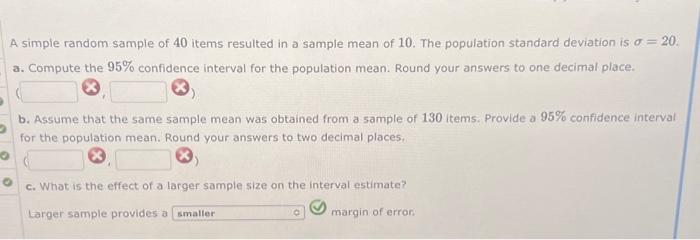 Solved A simple random sample of 40 items resulted in a | Chegg.com