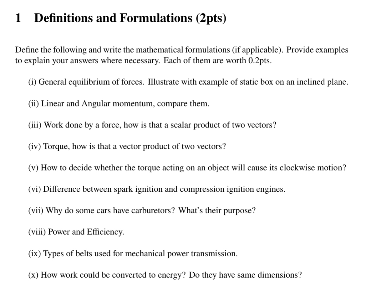 Solved 1 ﻿Definitions and Formulations (2pts)Define the | Chegg.com