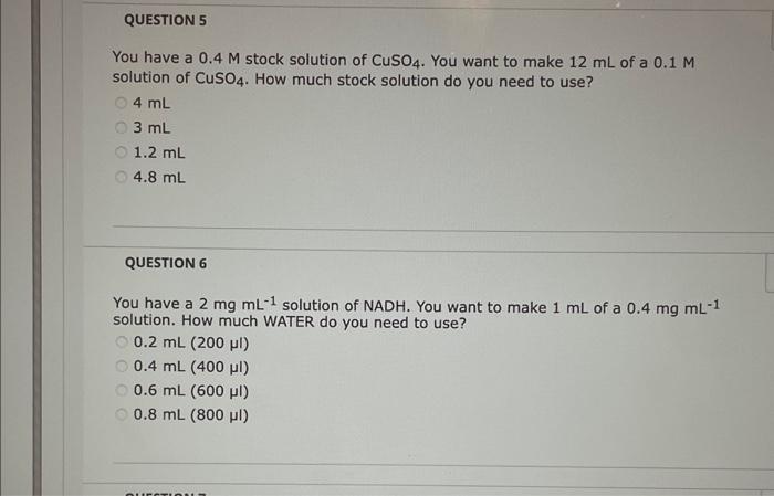Solved You have a 0.4M stock solution of CuSO4. You want to | Chegg.com