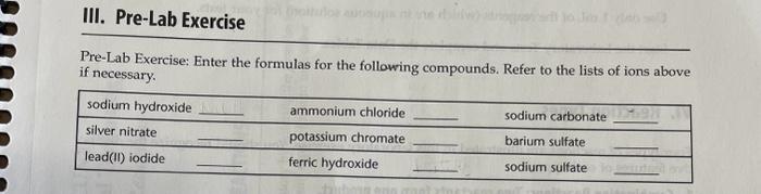 Solved Pre-Lab Exercise: Enter the formulas for the | Chegg.com